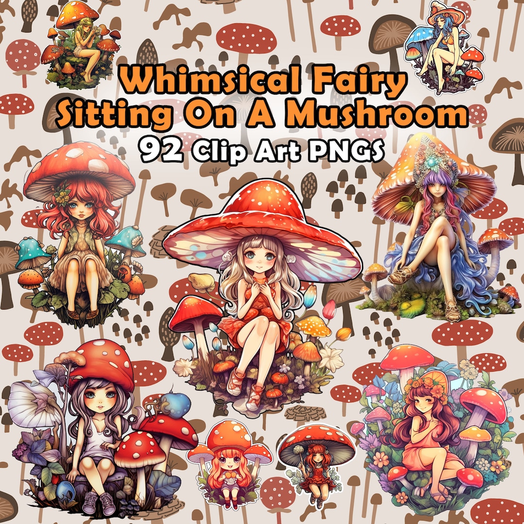 Mushroom Fairies Clipart Enchanted Forest Fairy PNG Bundle Fairy Tale ...