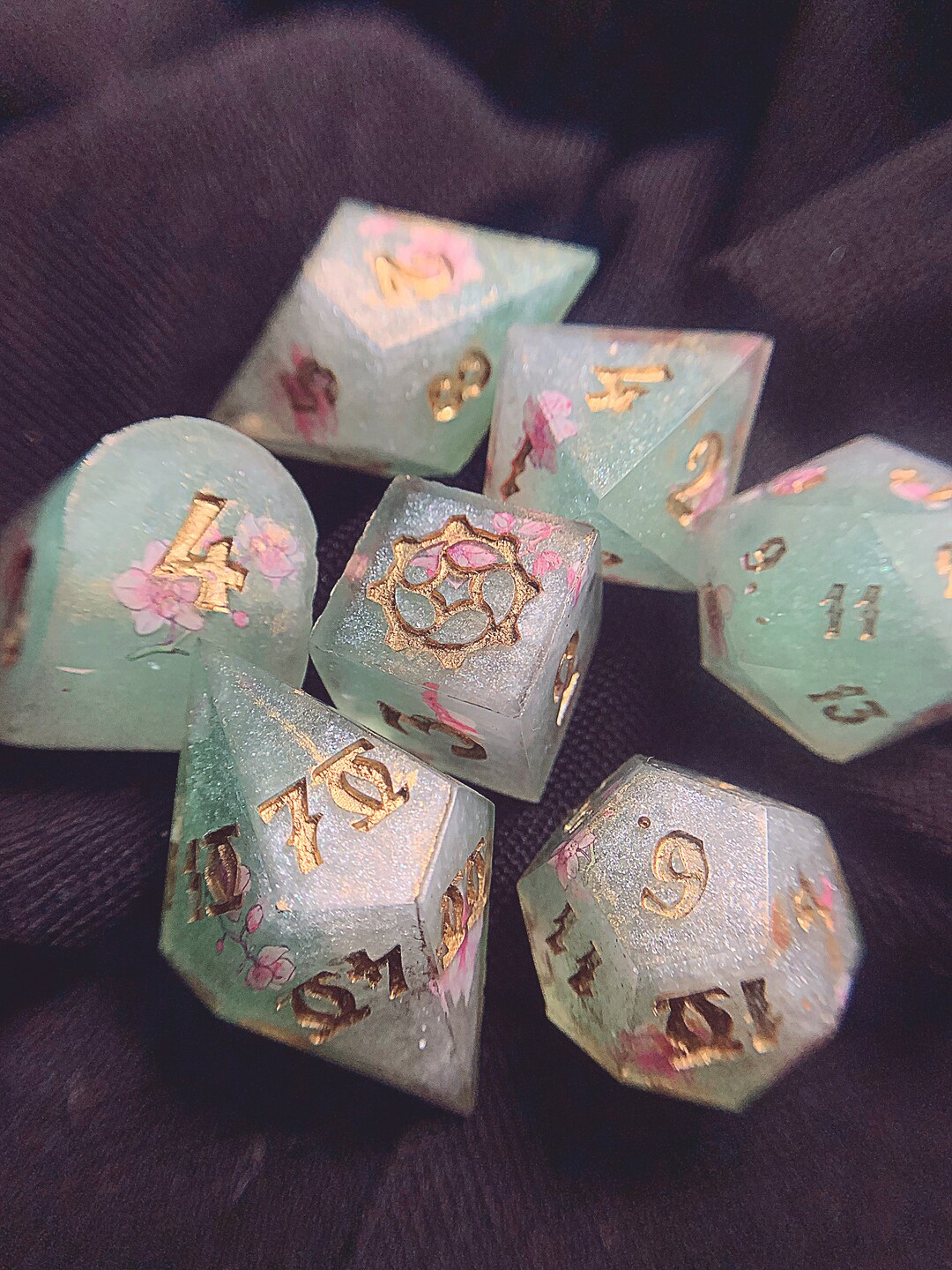 Cherry Blossoms Handmade 7 Piece Polyhedral Dice Set, Dnd Dice, Ttrpg - Etsy