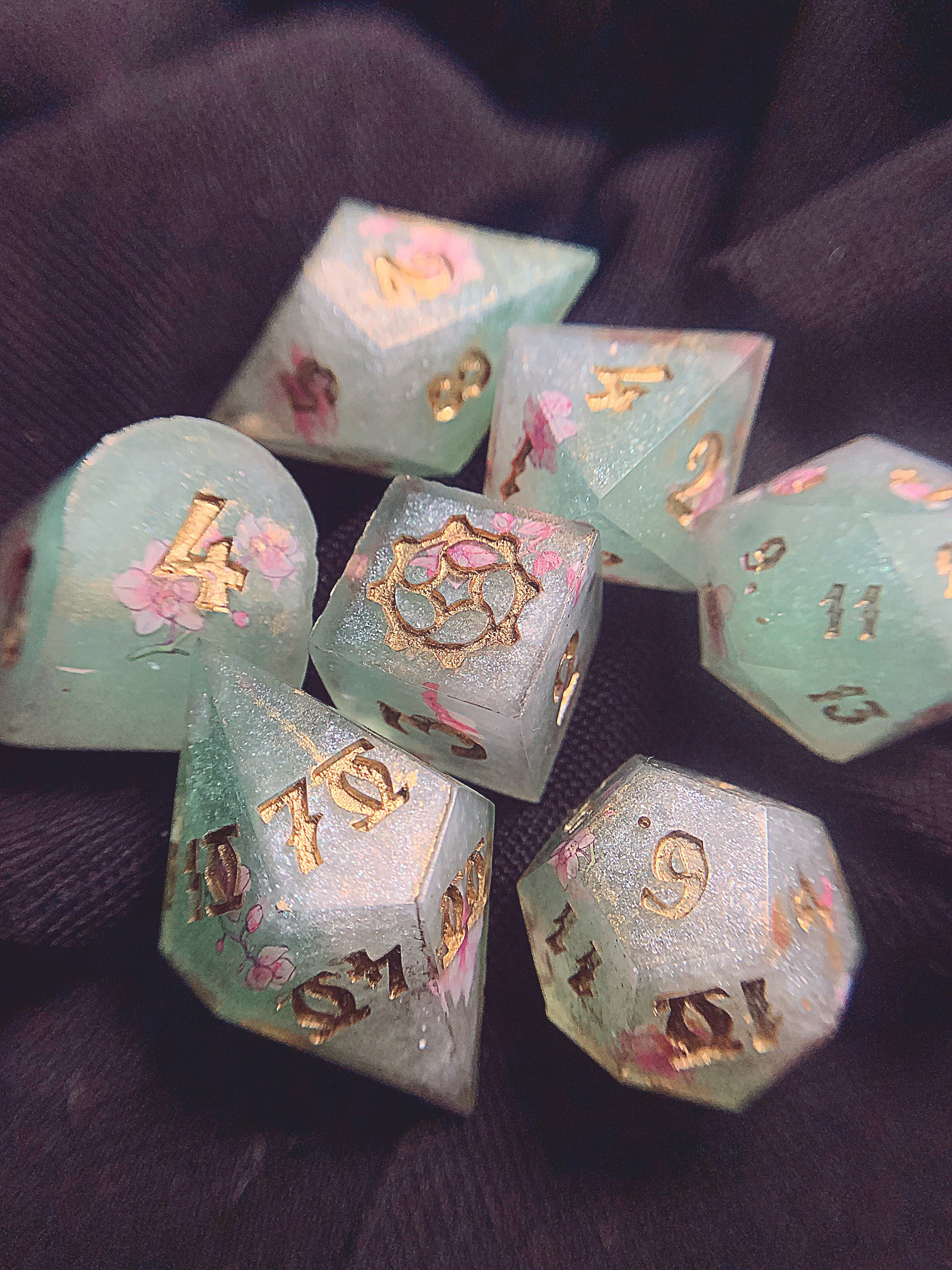 Cherry Blossoms Handmade 7 Piece Polyhedral Dice Set, Dnd Dice, Ttrpg ...