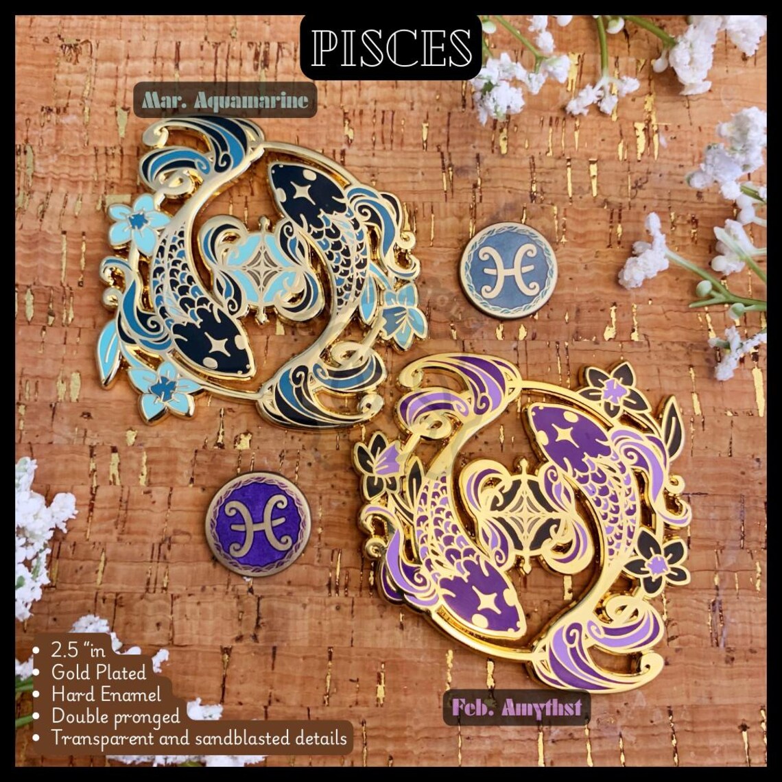 Celestial Coronation Series: Pisces, Zodiac 2.5in Hard Enamel Pin - Etsy