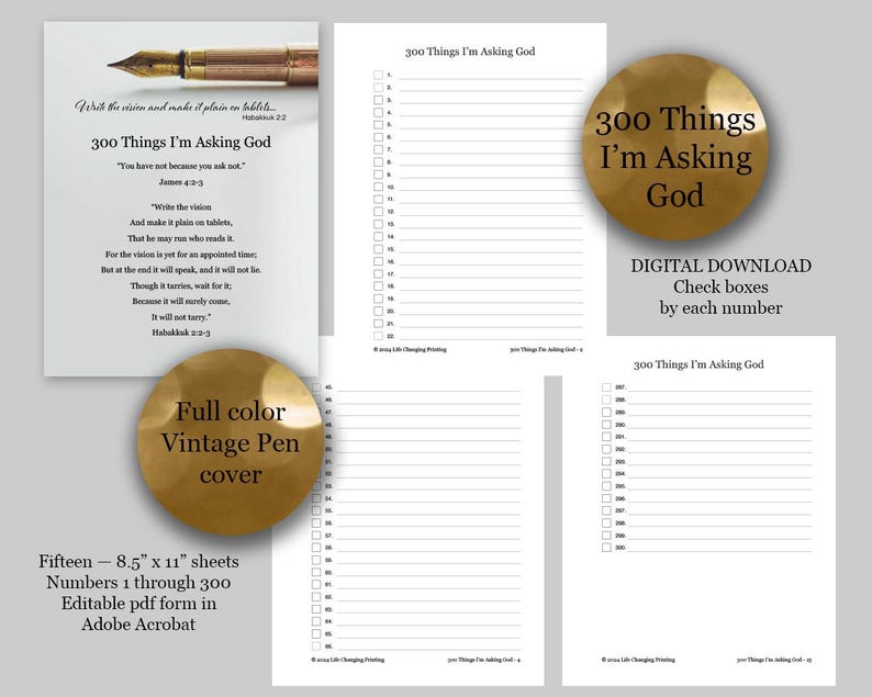 300 Things I'm Asking God - Digital Download Editable PDF - Etsy