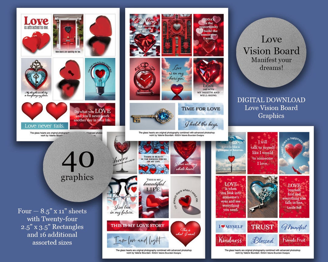 Heart Vision Board Cards — Printable Affirmation Cards for a Love ...