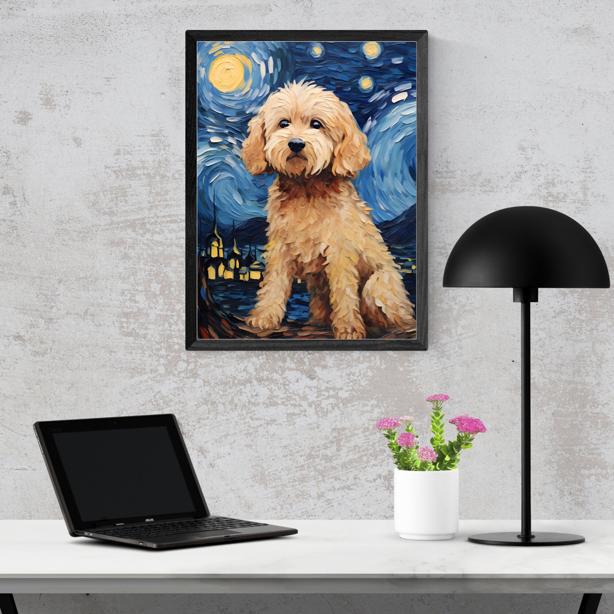 Starry Night Dog Wall Art Printable Home Decor Printable Dog Digital ...