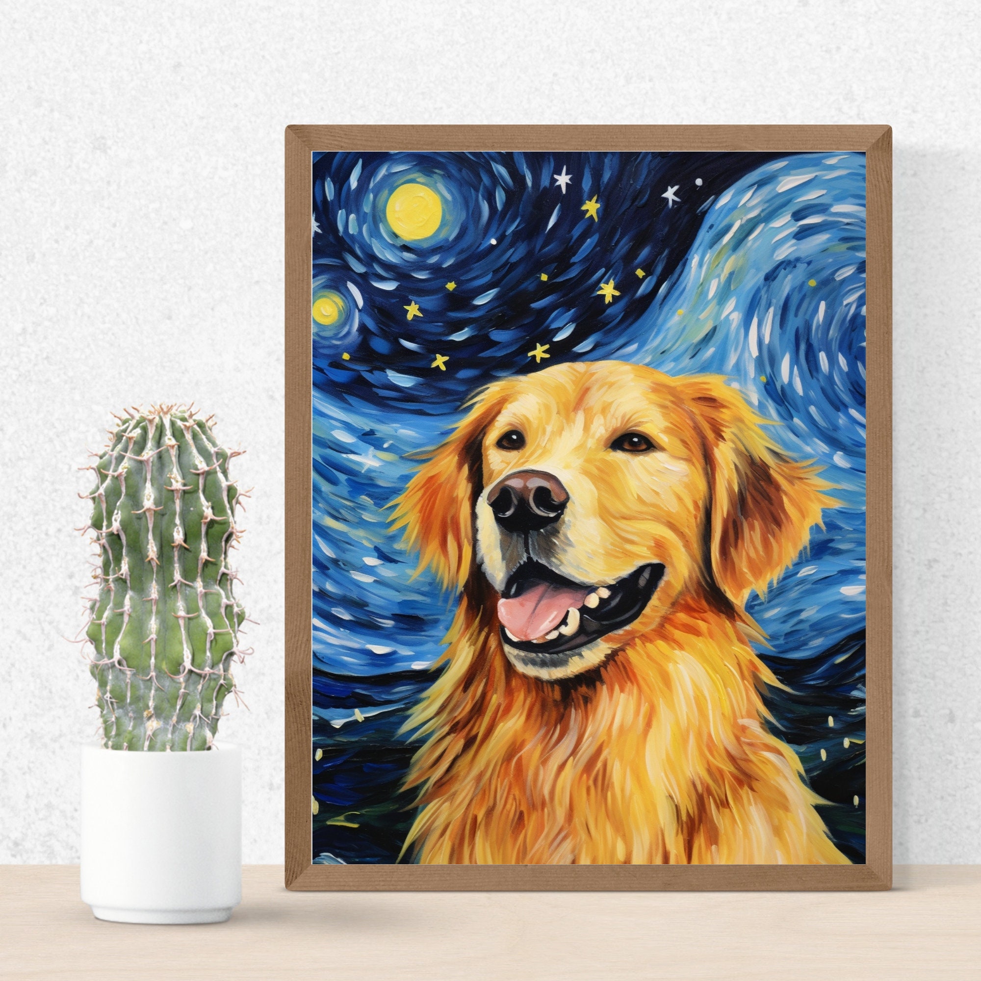 Starry Night Dog Wall Art Printable Home Decor Digital Painting Gift ...