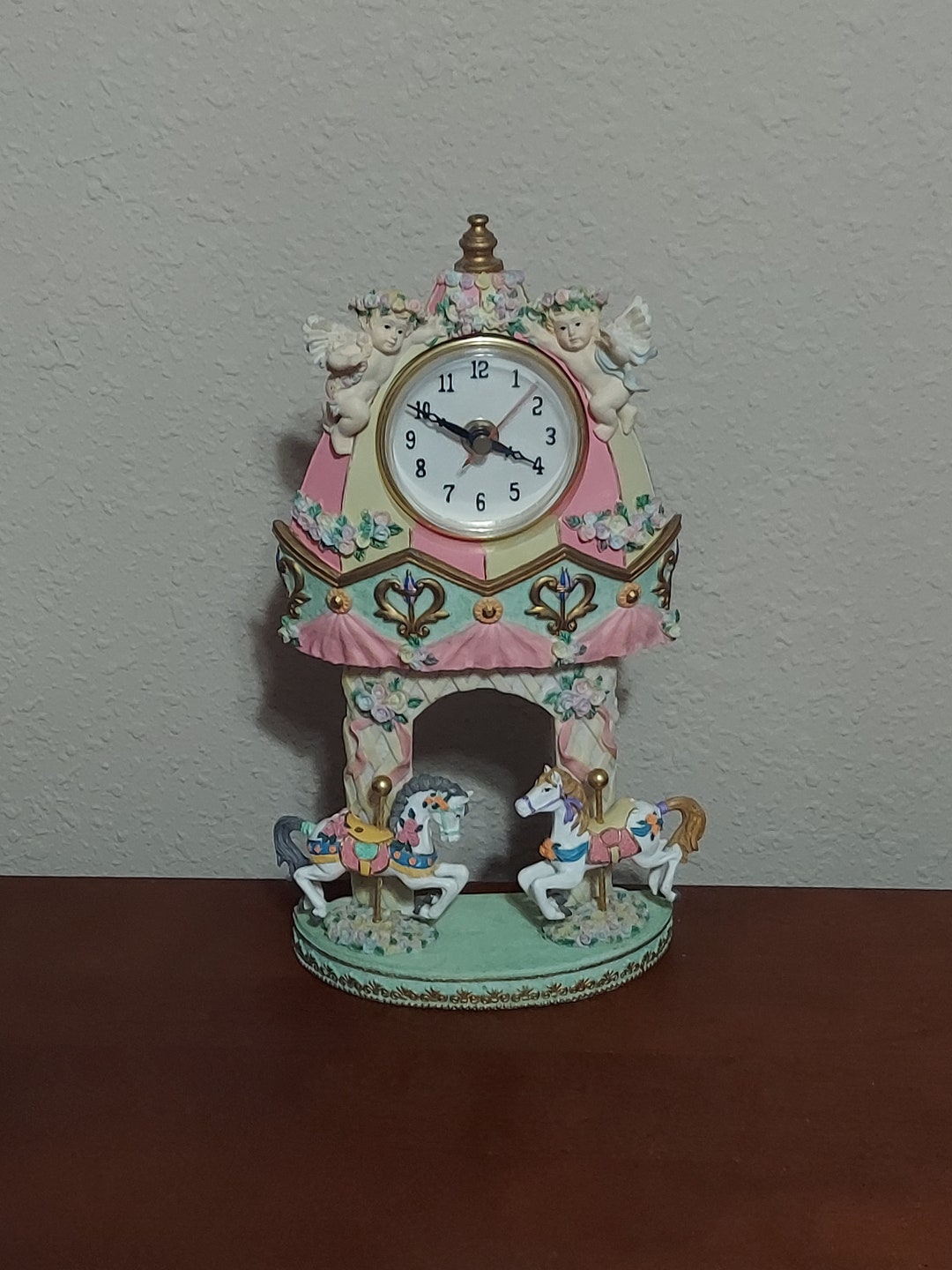 Vintage Nursery Themed Porcelain Clock With Carousel Horses and Cherubs ...