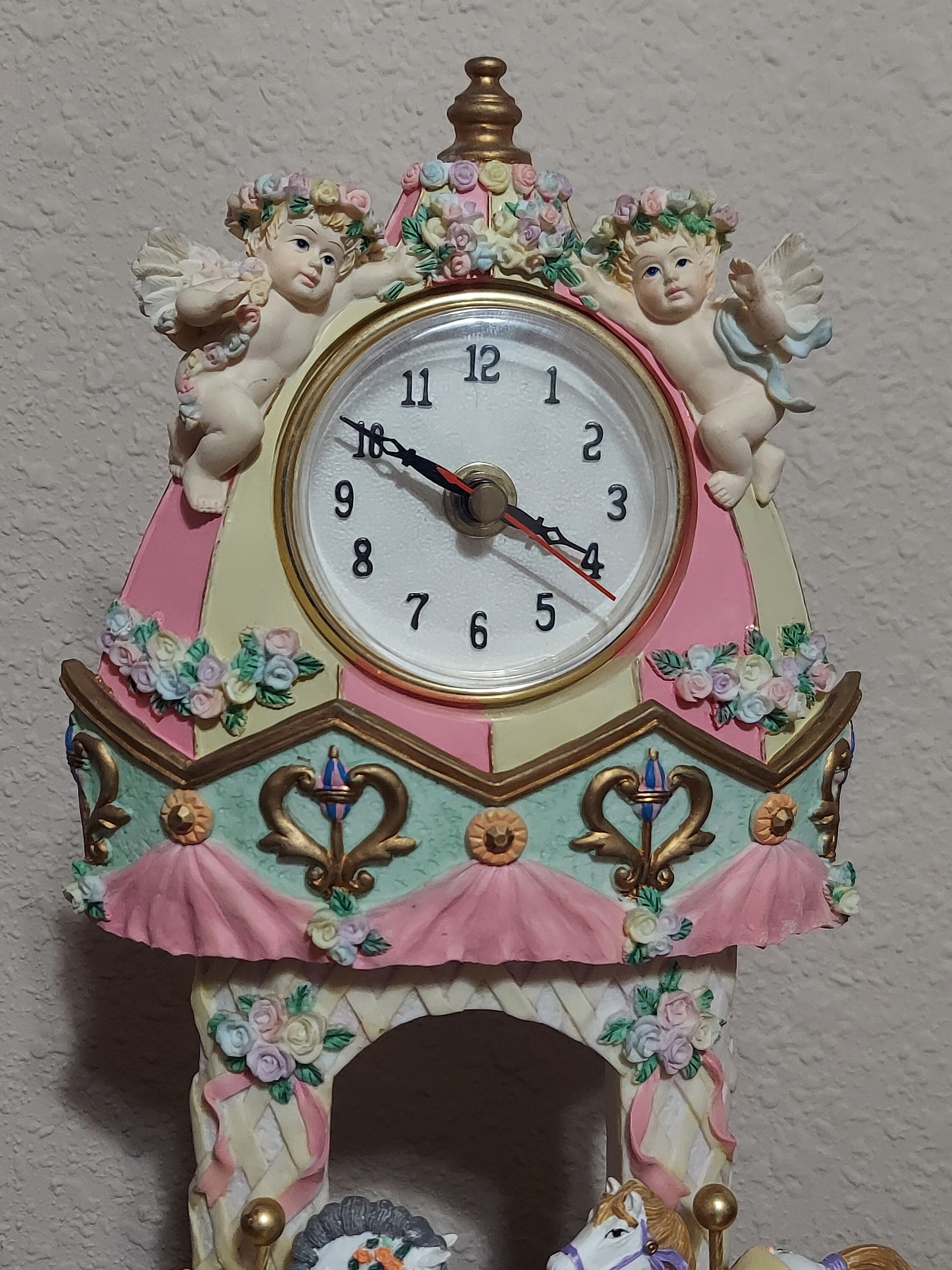 Vintage Nursery Themed Porcelain Clock With Carousel Horses and Cherubs ...