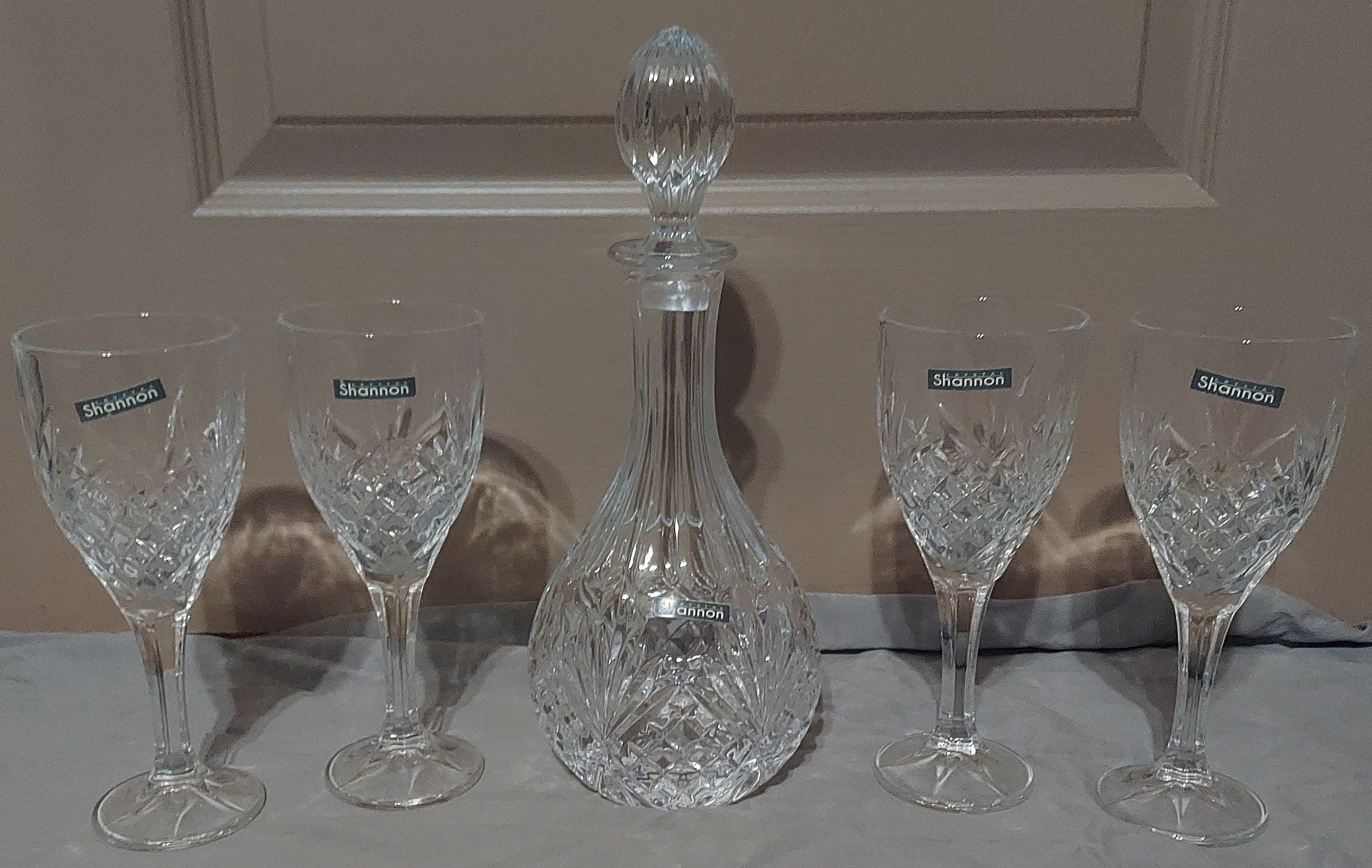 Shannon Crystal Wine Decanter & 4 Matching Goblets - Etsy