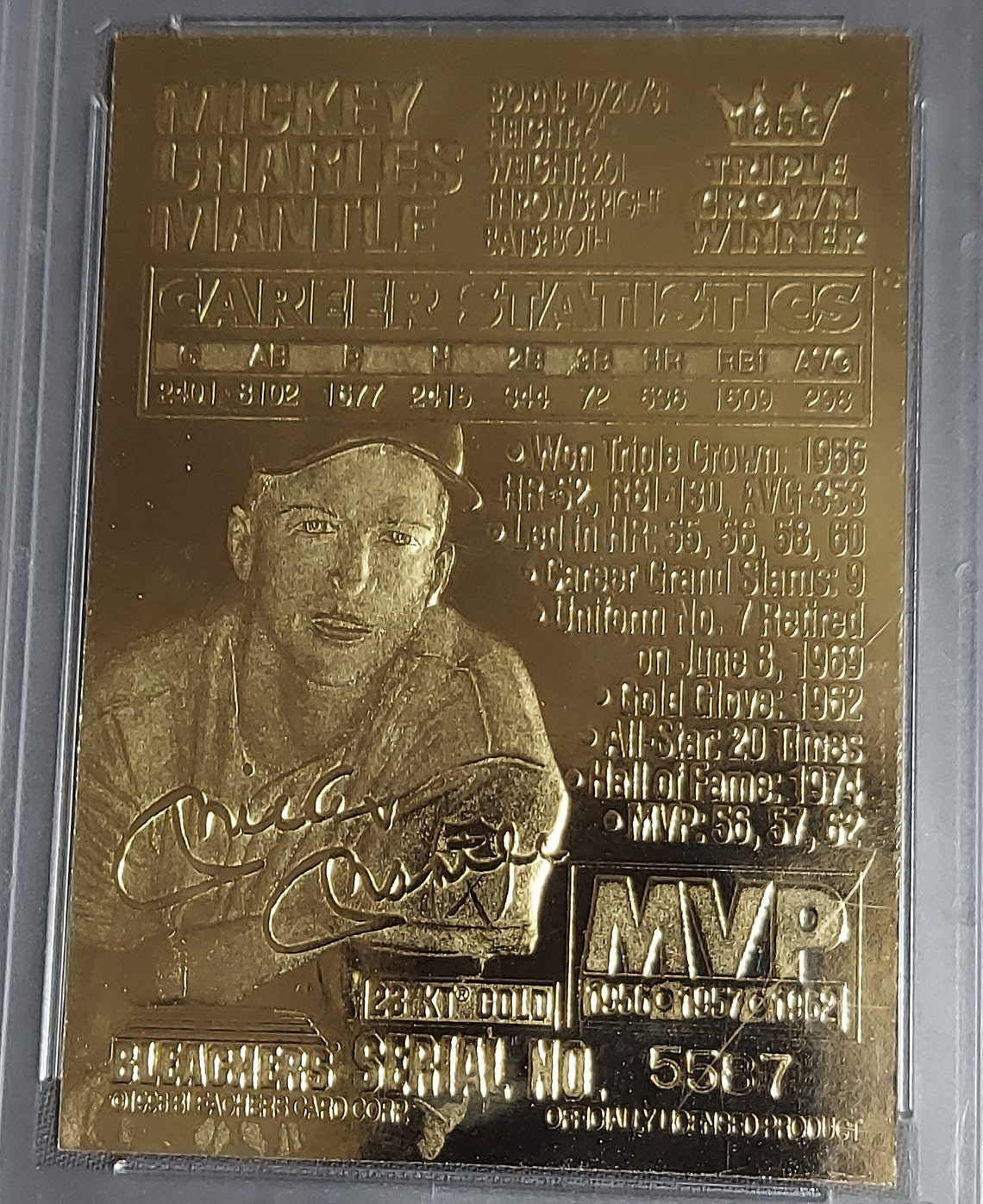 1996 Bleachers 23K Gold Mickey Mantle MVP Baseball Card, Graded 10 GEM ...