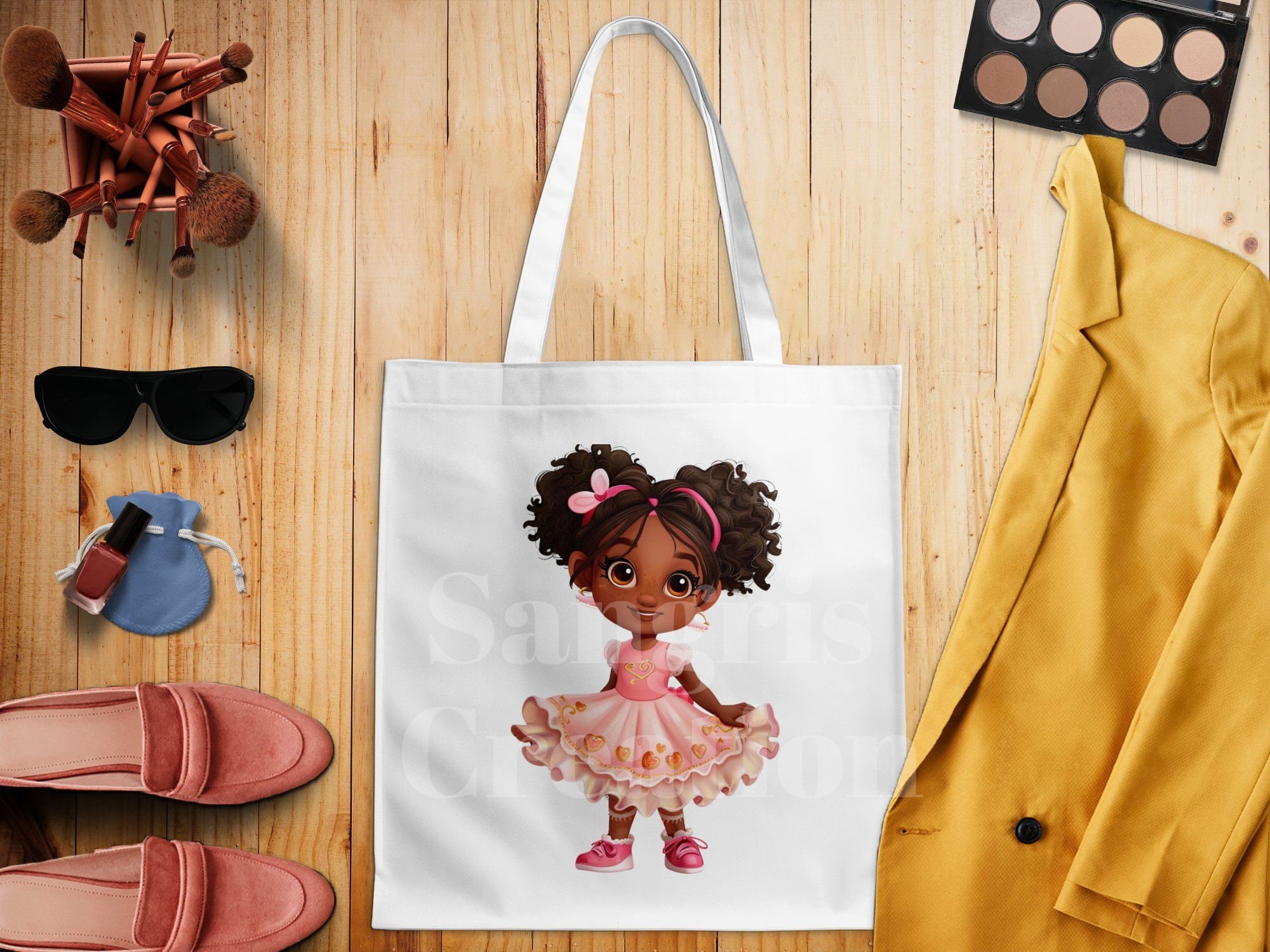 Cute Cartoon Melanin Girl Digital Clipart, Pink Dress Character ...