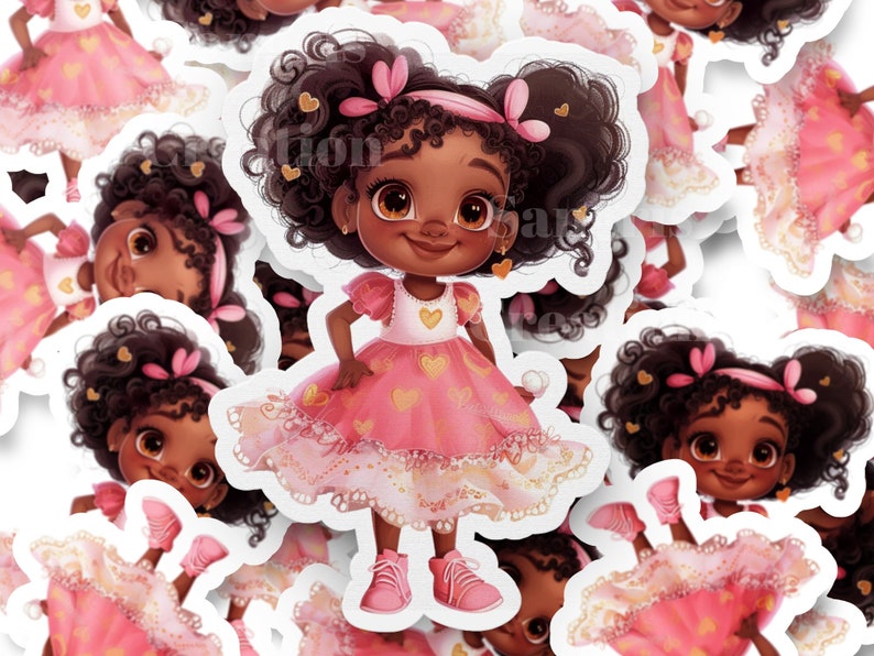 Cute Cartoon Melanin Girl Digital Clipart, Pink Dress Character ...