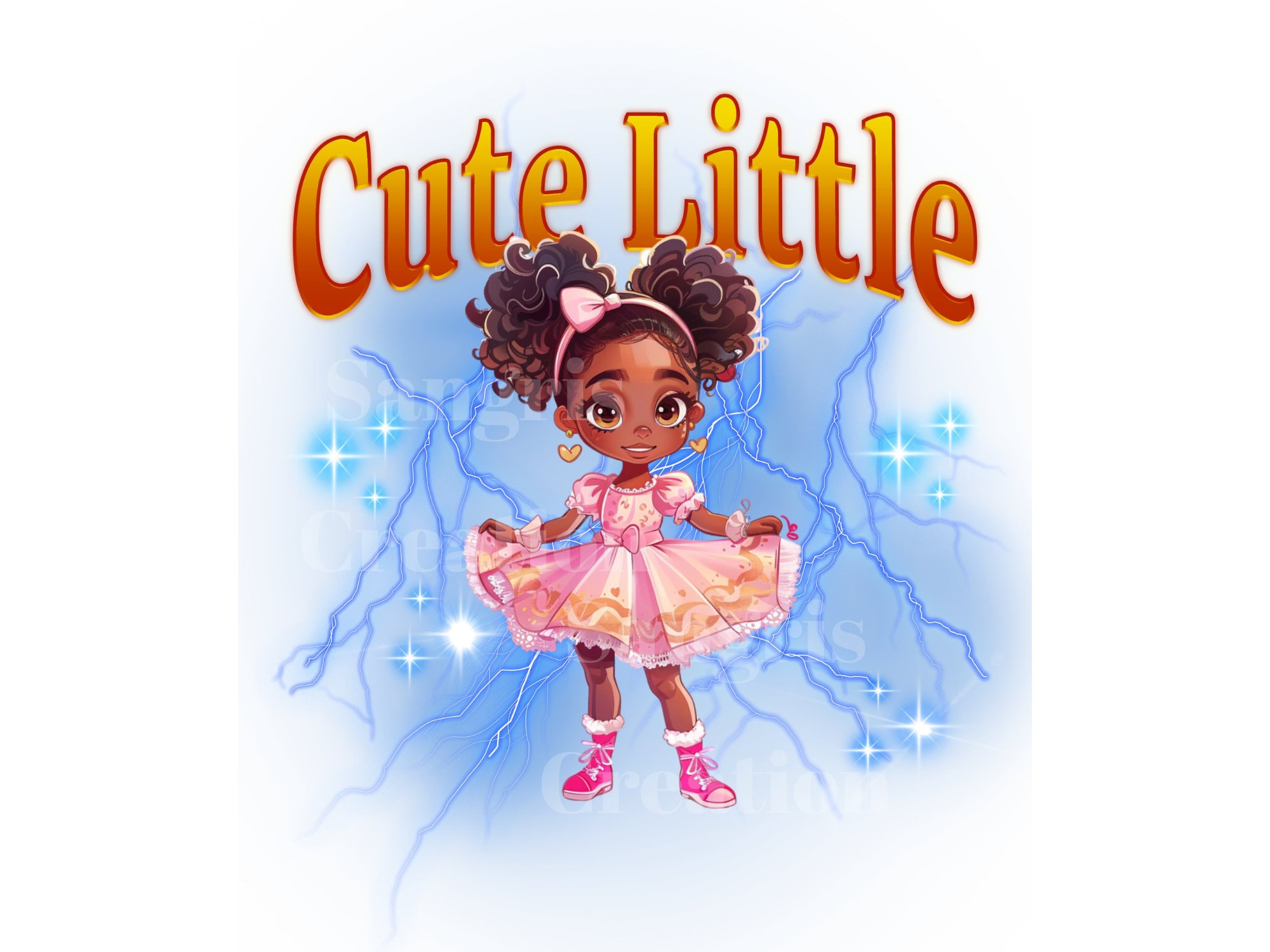 Cute Cartoon Melanin Girl Digital Clipart, Pink Dress Character ...