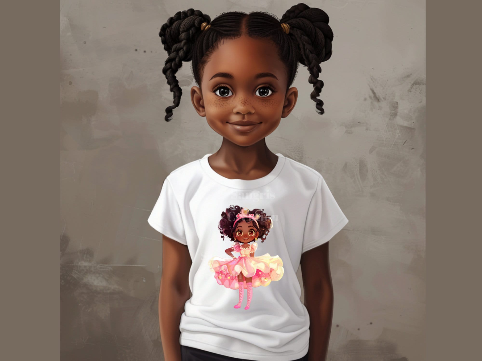 Cute Cartoon Melanin Girl Digital Clipart, Pink Dress Character ...