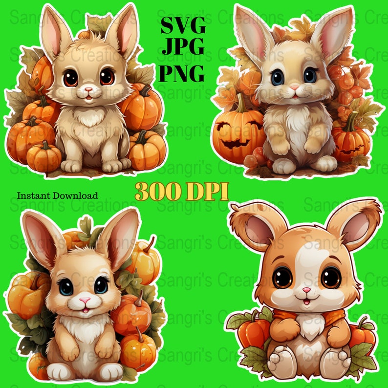 Cute Bunny With Pumpkins Digital Art, Autumn Themed Animal Illustration ...