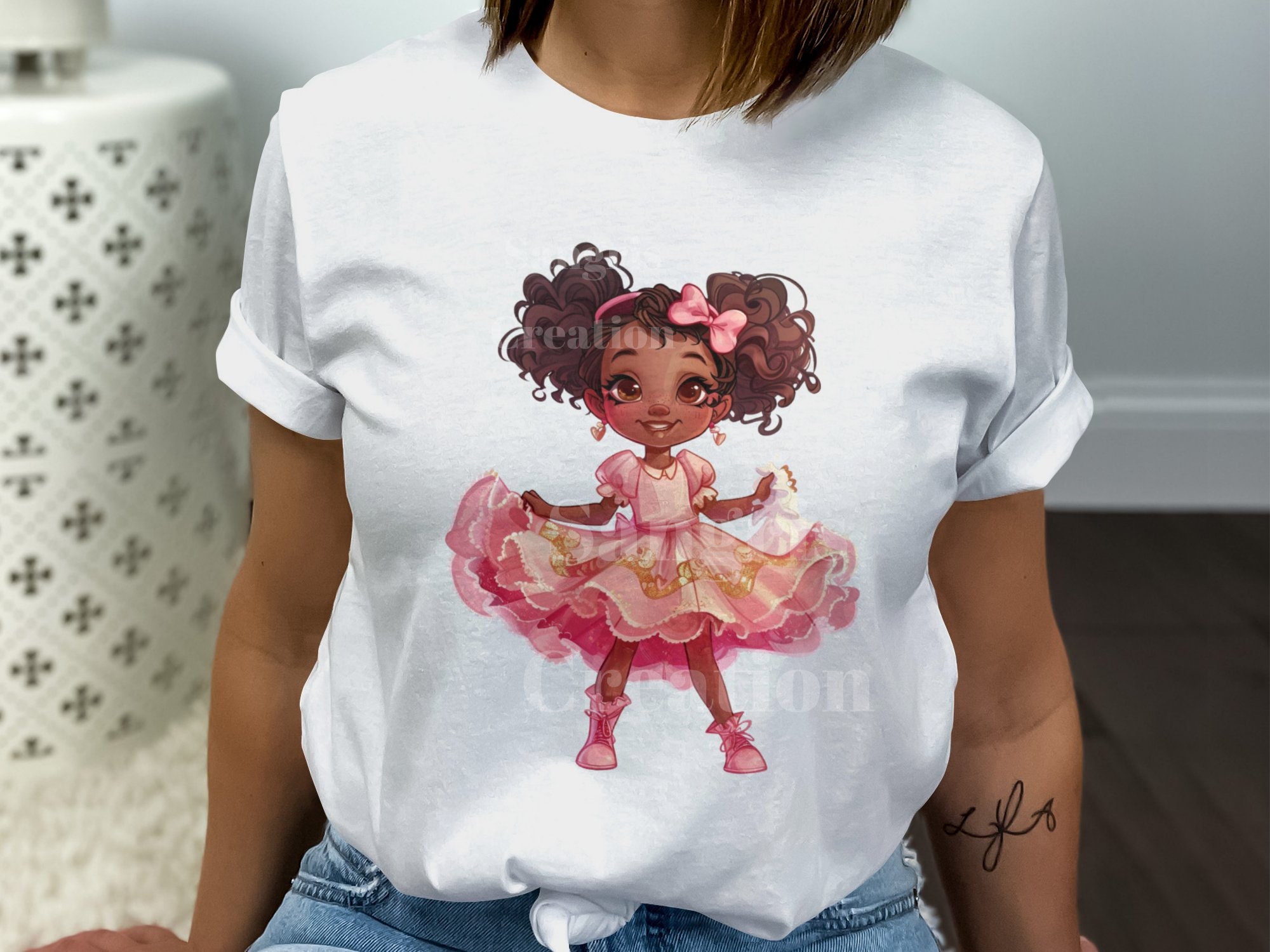Cute Cartoon Melanin Girl Digital Clipart, Pink Dress Character ...