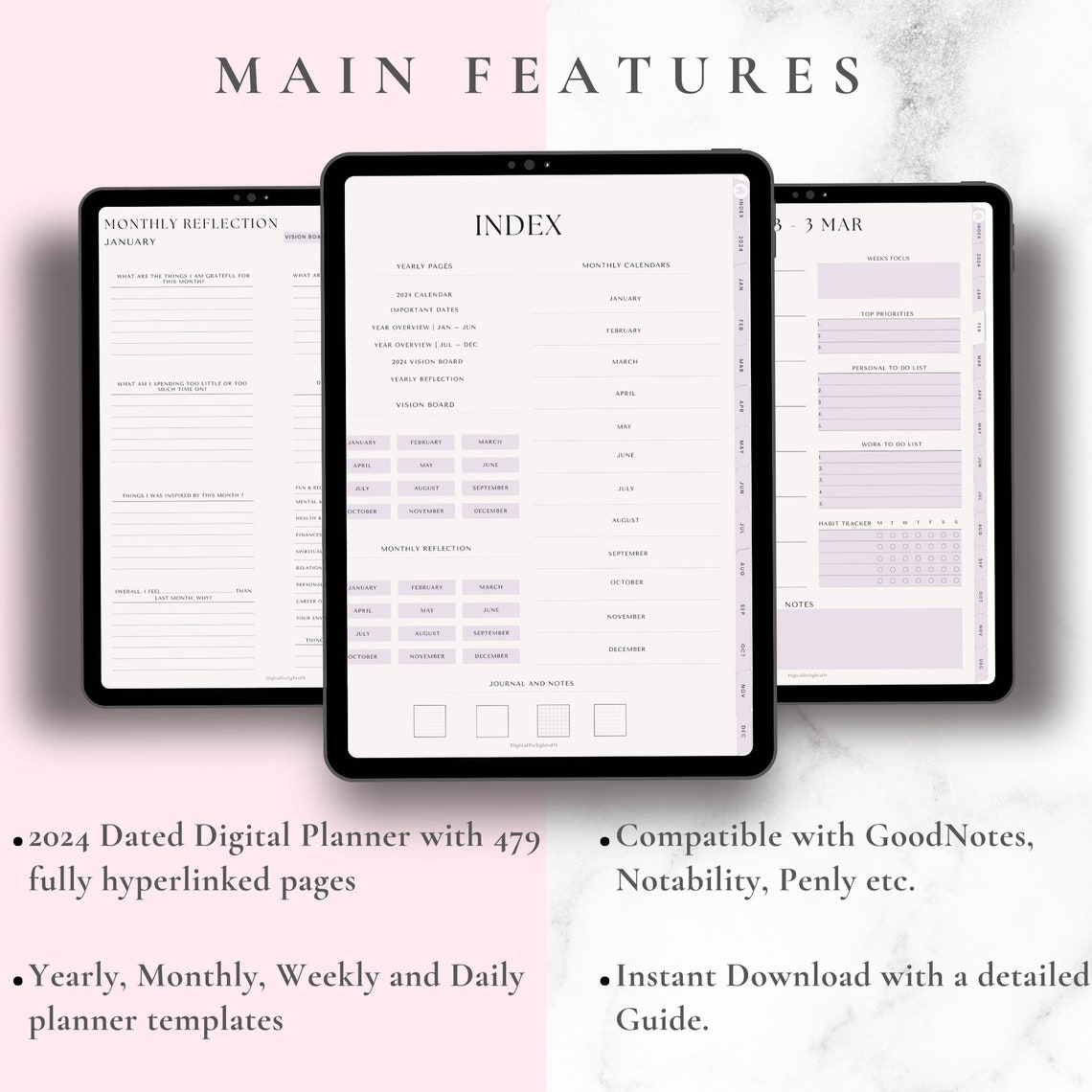 2024 Digital Planner, 2024 Dated Planner, 2024 Portrait Planner ...