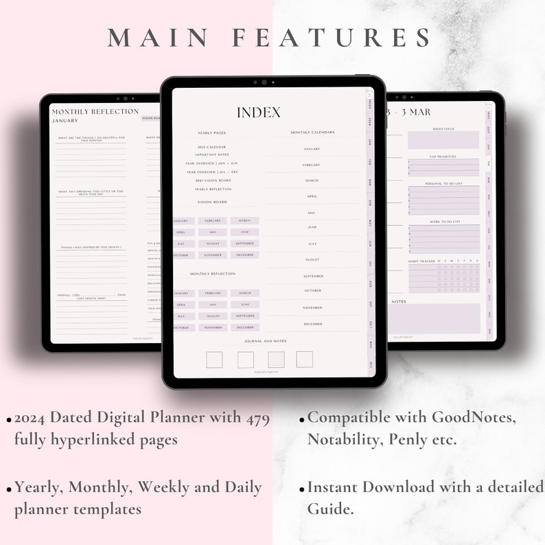 2024 Digital Planner, 2024 Dated Planner, 2024 Portrait Planner ...