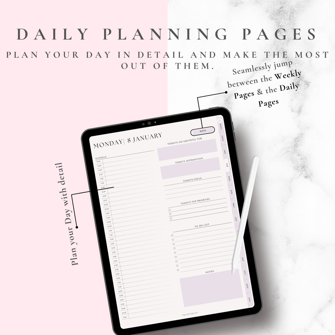 2024 Digital Planner, 2024 Dated Planner, 2024 Portrait Planner ...