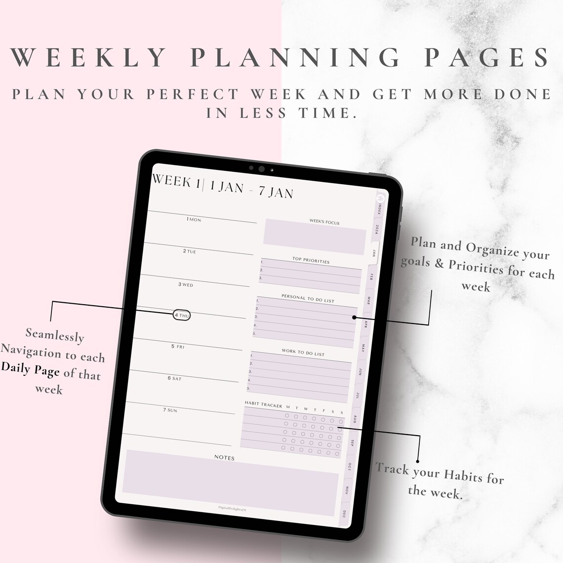 2024 Digital Planner, 2024 Dated Planner, 2024 Portrait Planner ...