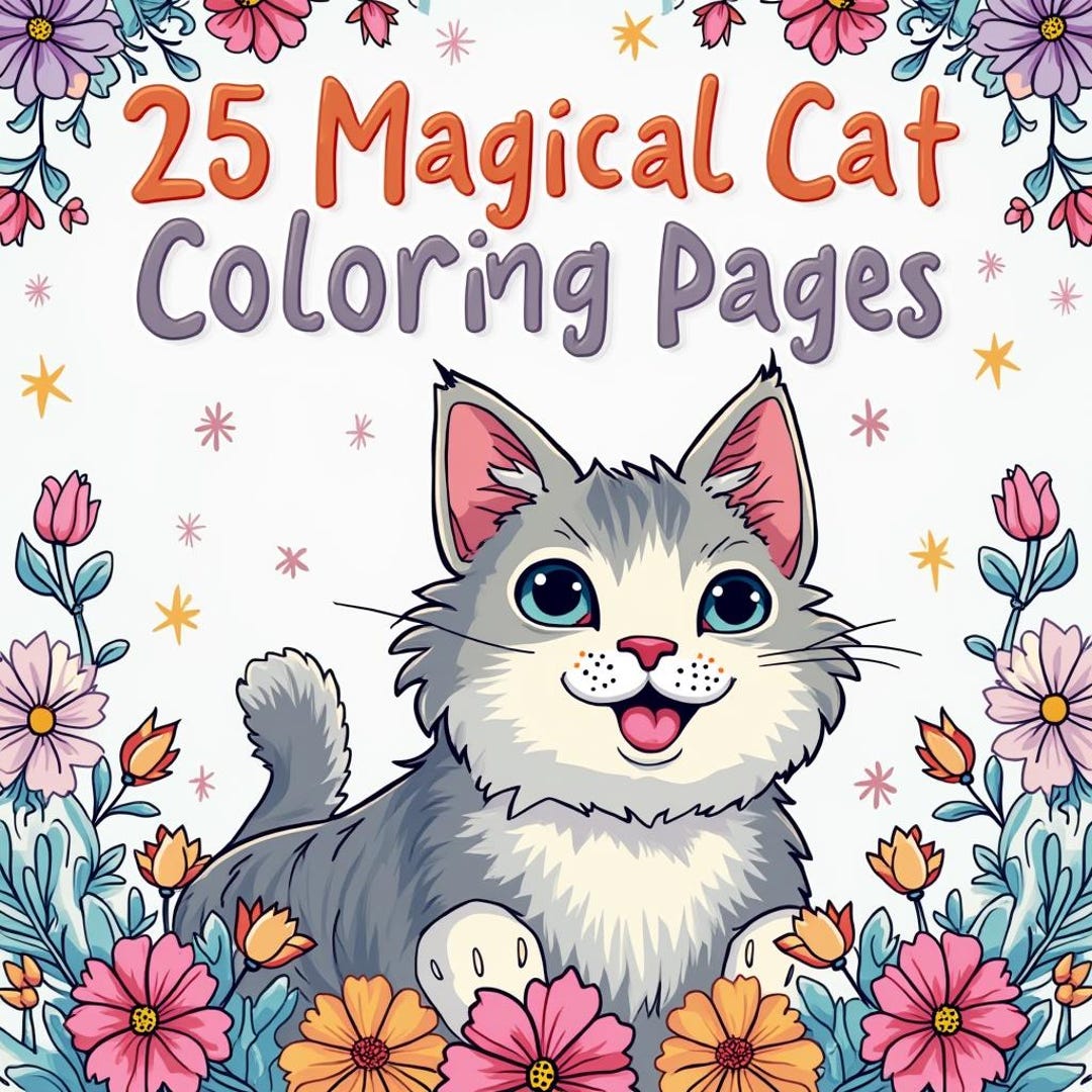 Cute Animal Coloring: 25 Cat Coloring Pages for Relaxing Animal ...