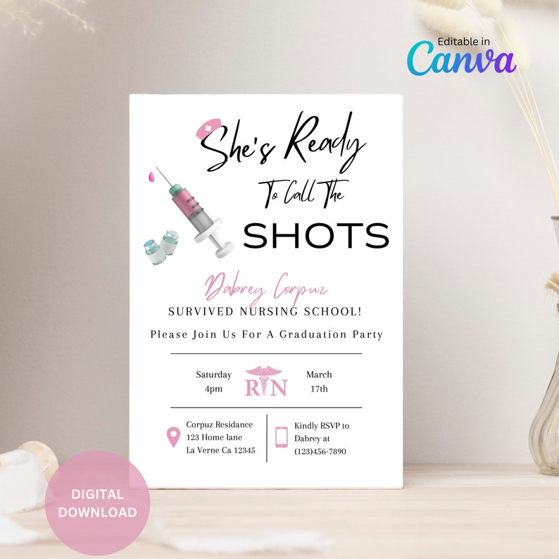 Nurse Graduation Party Invitation She's Ready to Call the Shots Nursing ...