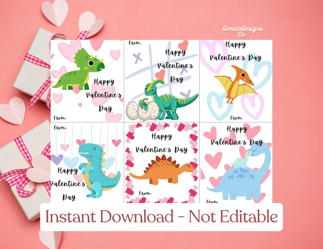 Dinosaur Valentines Cards, Classroom Valentine, Dino Valentine Cards ...