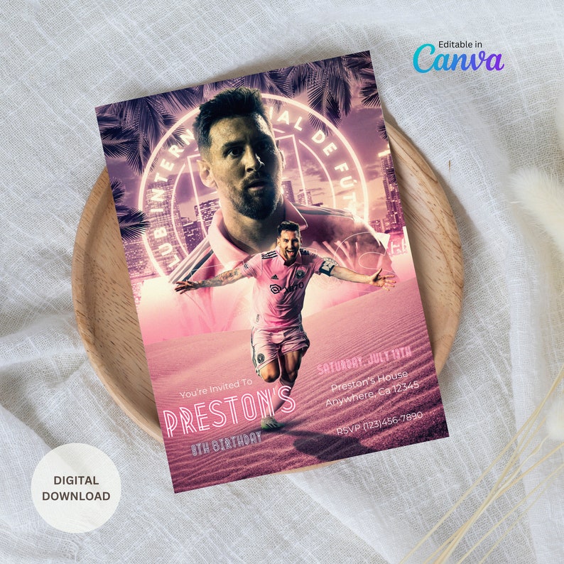 Messi Birthday Invitation, Messi Soccer Theme, Messi Invite, Sports ...