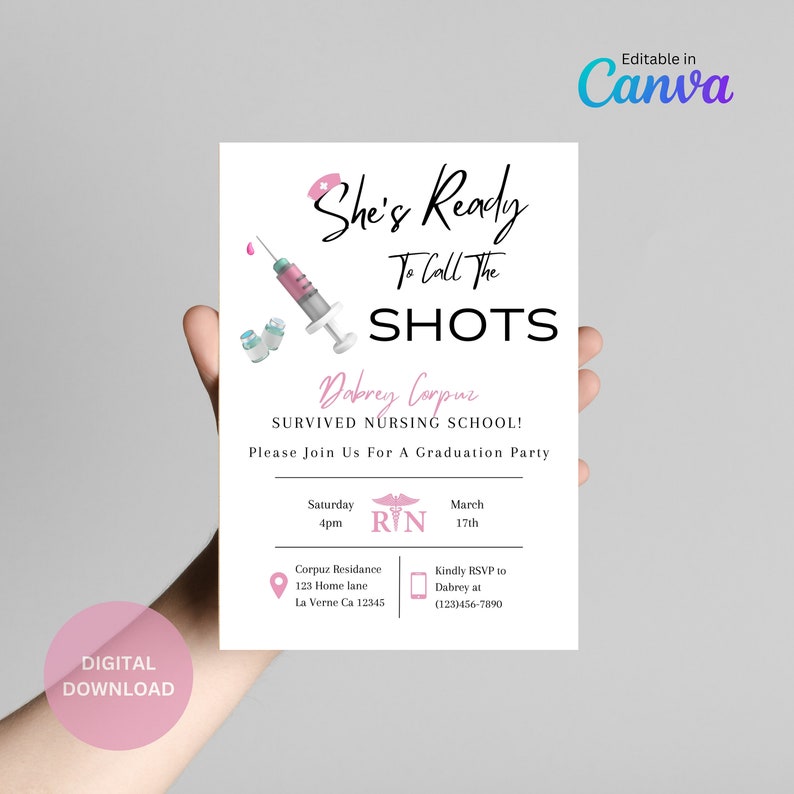 Nurse Graduation Party Invitation She's Ready to Call the Shots Nursing ...