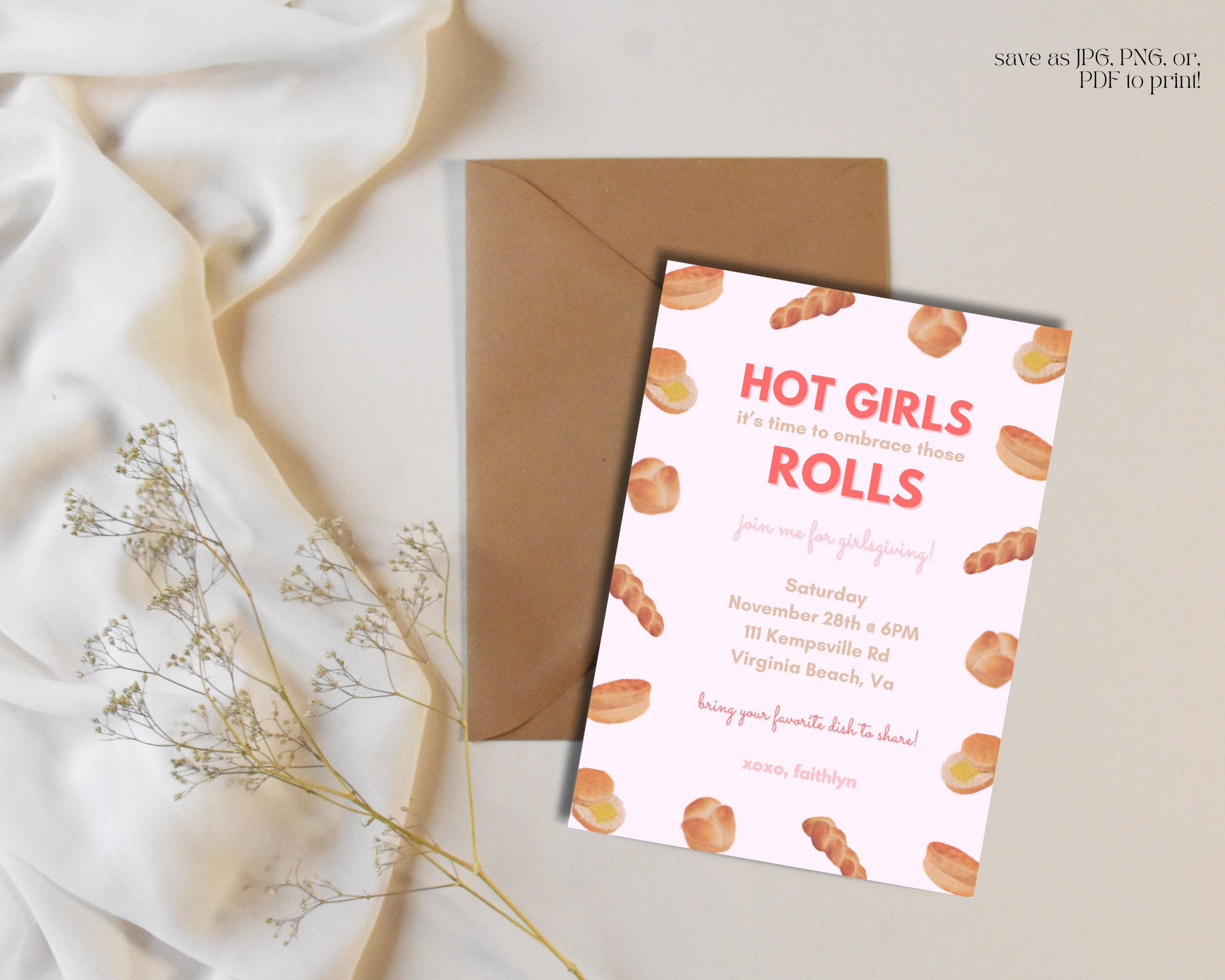 Girly Friendsgiving Invitation, Friendsgiving Feast, Girl Dinner Party ...