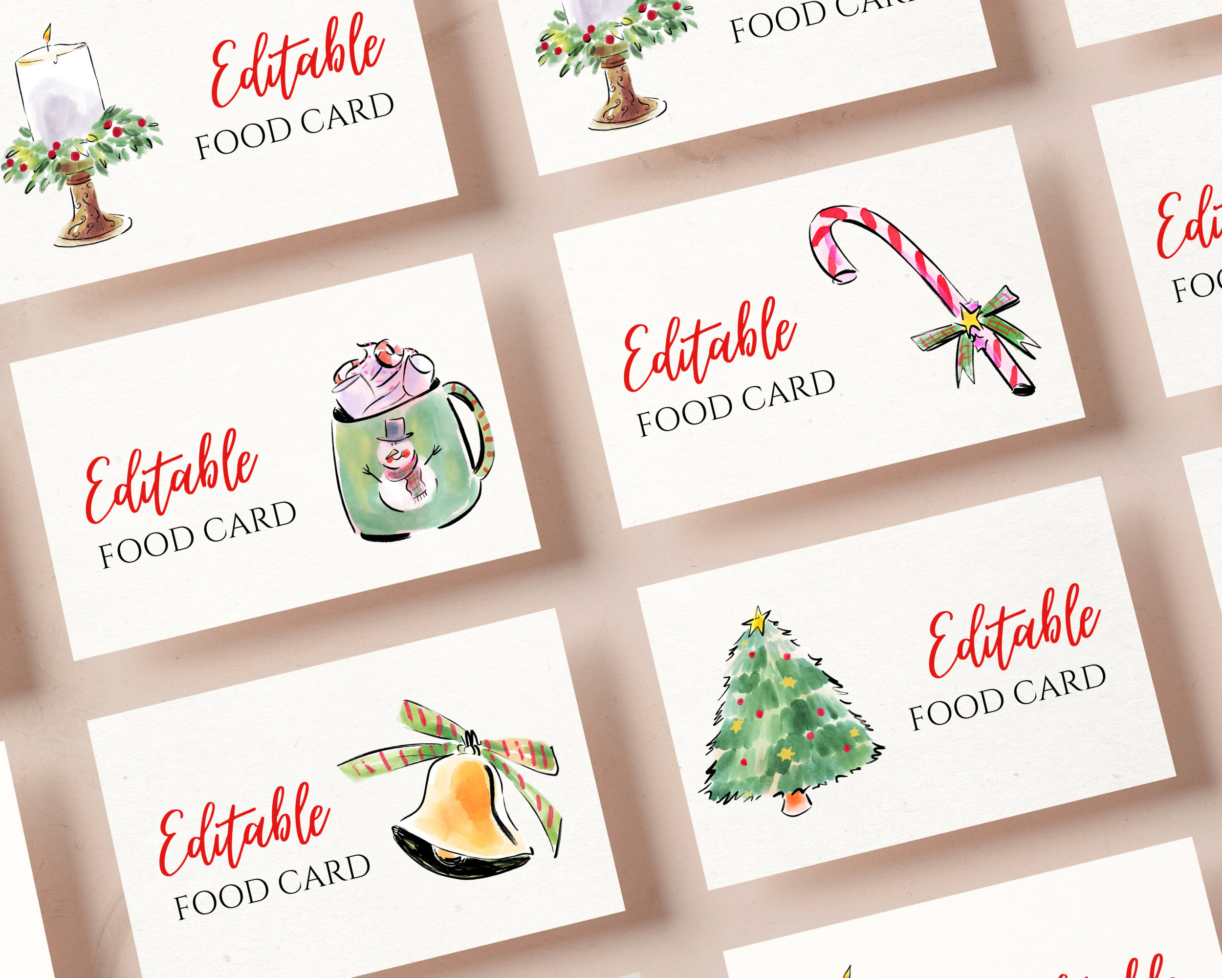 Editable Food Card Template, Printable Christmas Buffet Labels, Holiday ...