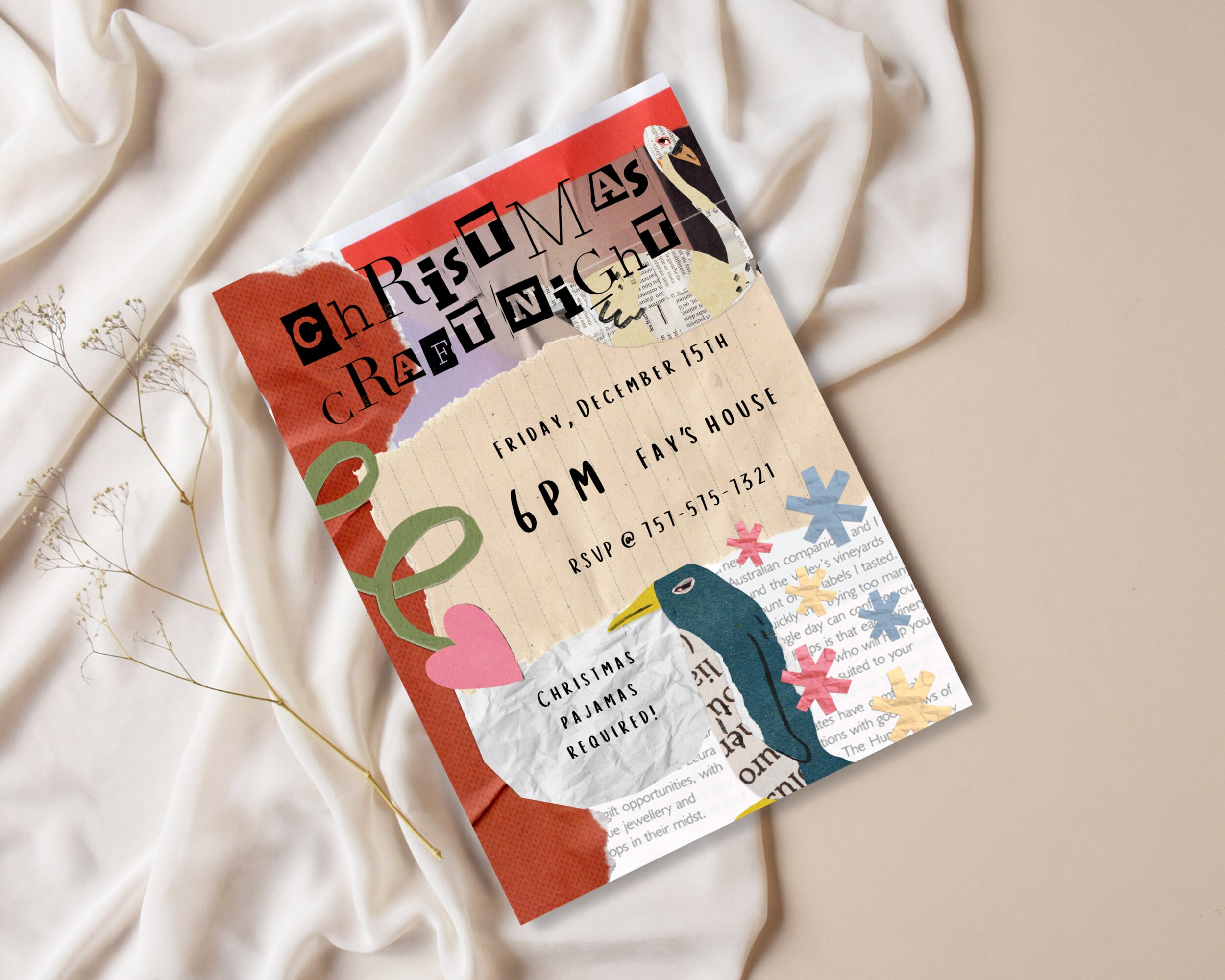 Christmas Craft Night Invitation Template, Holiday Pajama Party Invite ...