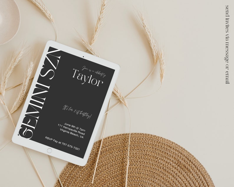 Gemini Season Birthday Invitation, Zodiac Horoscope Editable, Birthday ...