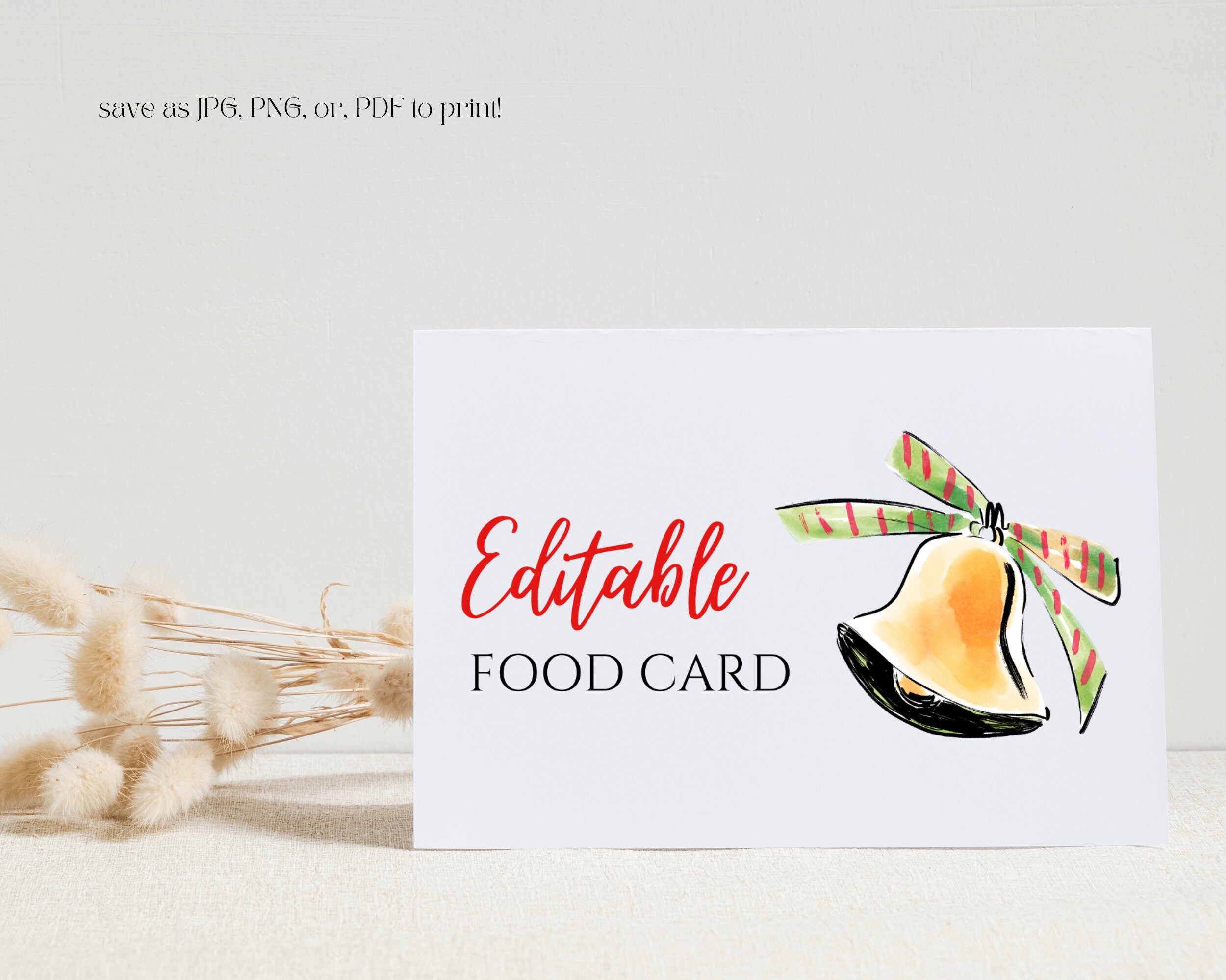 Editable Christmas Buffet Card, Printable Food Label Template, Holiday ...
