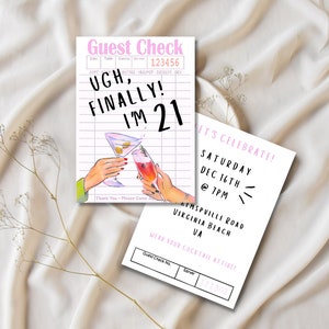 Custom Guest Check Invitation, 21st Birthday Invite Template, Cocktail ...