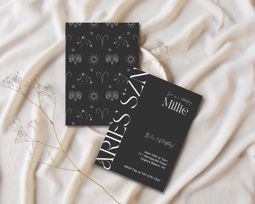 Aries Season Birthday Invitation, Zodiac Horoscope Editable, Birthday ...
