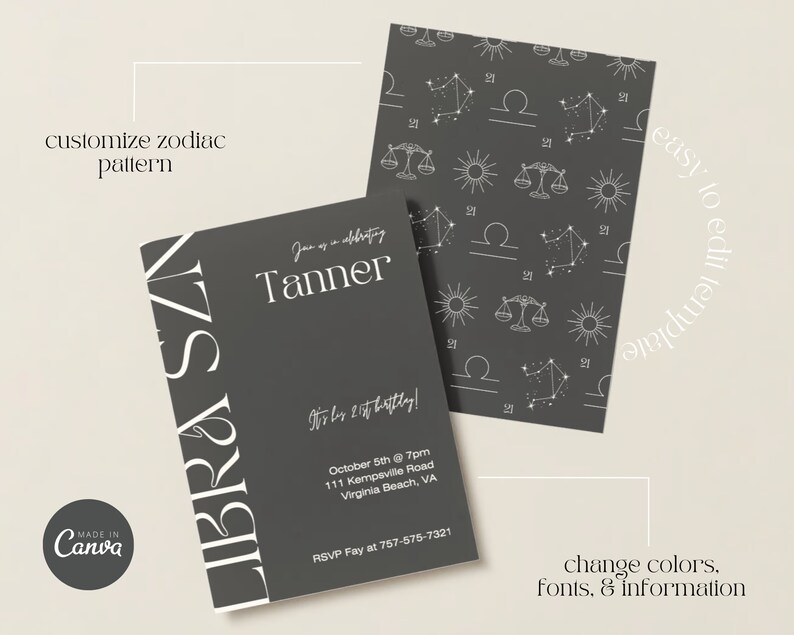 Libra Season Birthday Invitation, Zodiac Horoscope Editable, Birthday ...