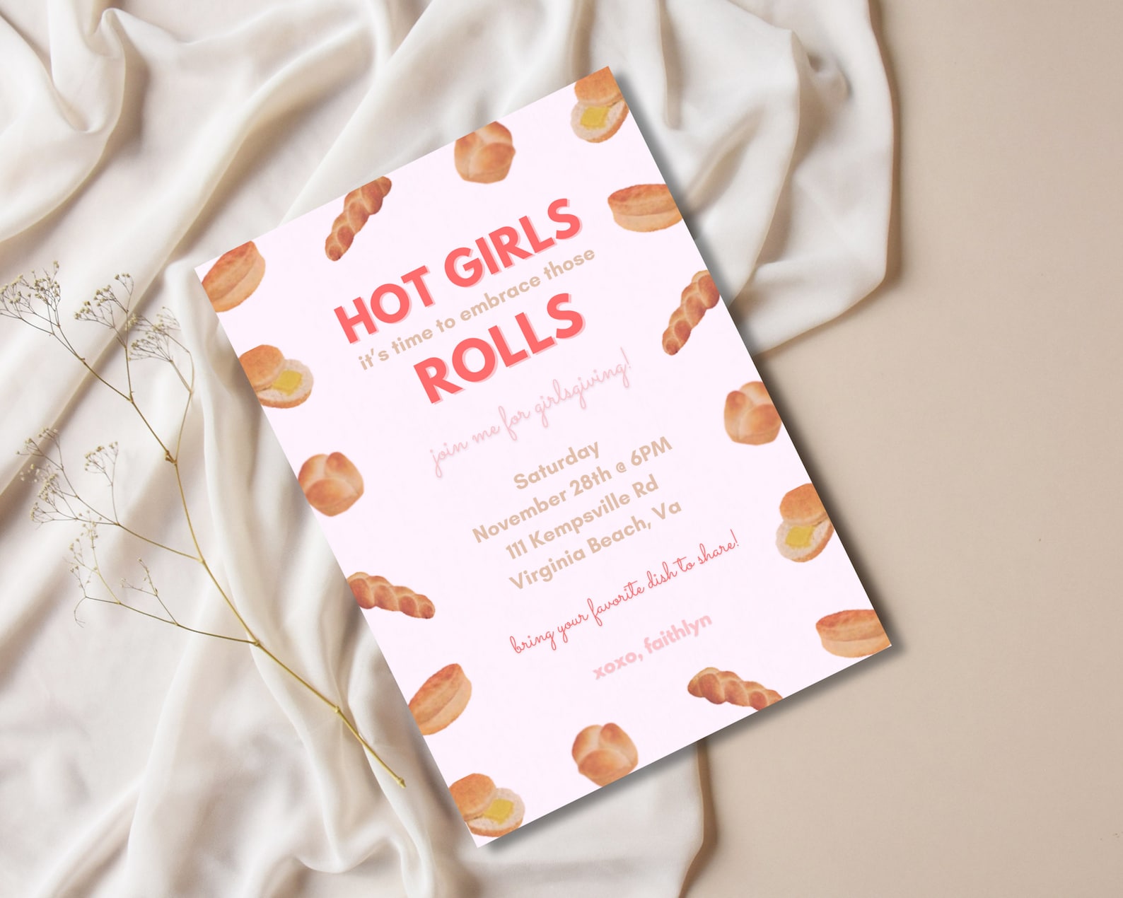 Girly Friendsgiving Invitation, Friendsgiving Feast, Girl Dinner Party ...