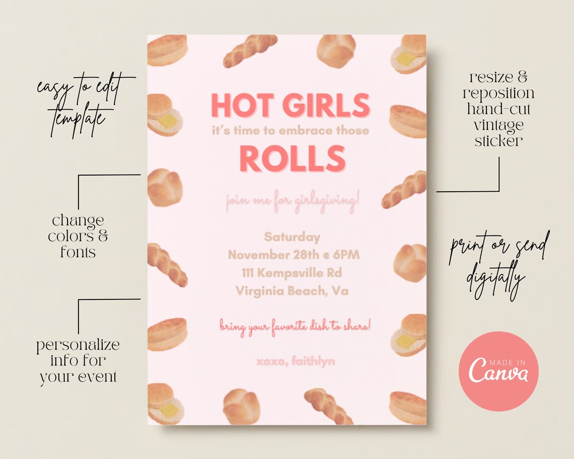 Girly Friendsgiving Invitation, Friendsgiving Feast, Girl Dinner Party ...