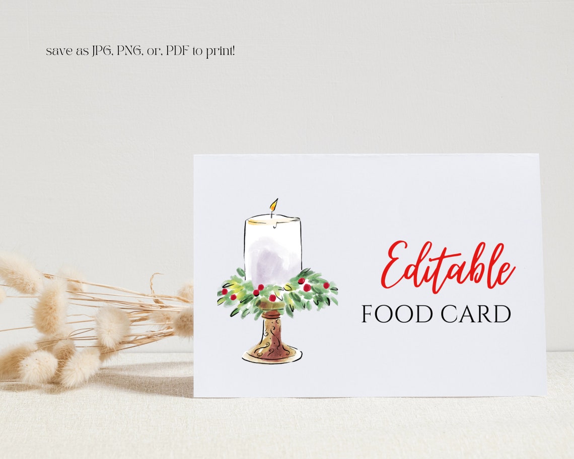Editable Food Card Template, Printable Christmas Buffet Labels, Holiday ...