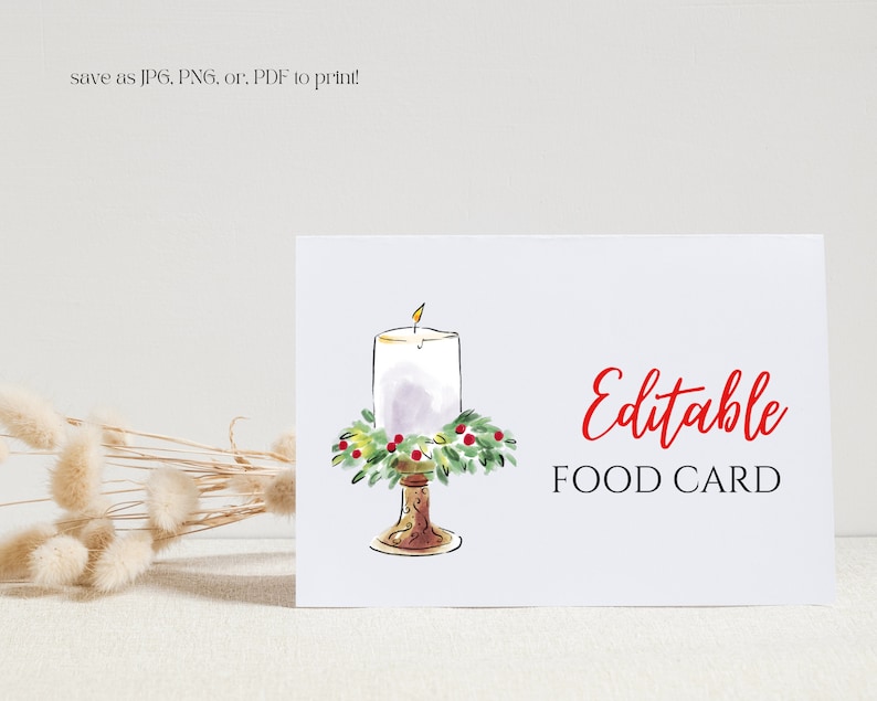Editable Food Card Template, Printable Christmas Buffet Labels, Holiday ...