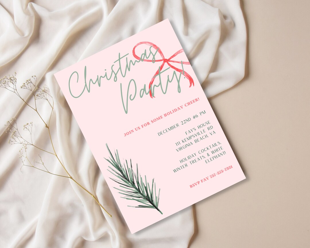 Christmas Party Invitation, Modern Pink and Red Holiday Invite Template ...