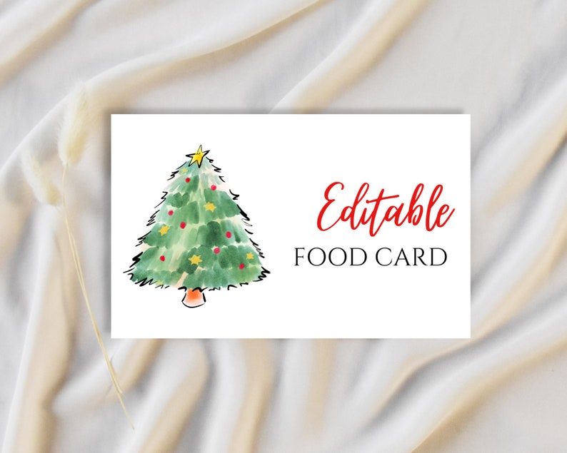 Editable Christmas Buffet Card, Printable Food Label Template, Holiday ...