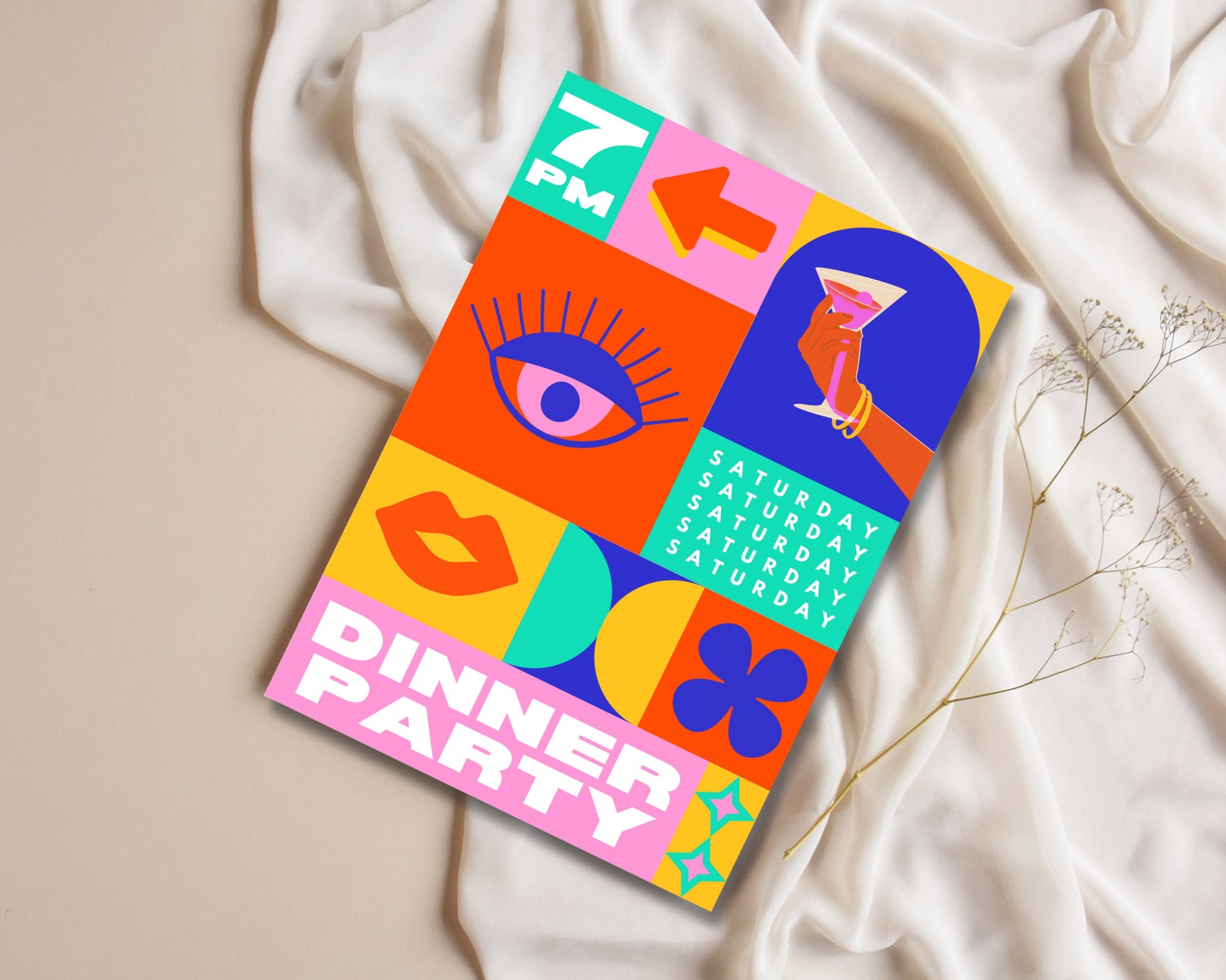 Dinner Party Invitation, Vibrant Abstract Invitation, Work Dinner Party ...