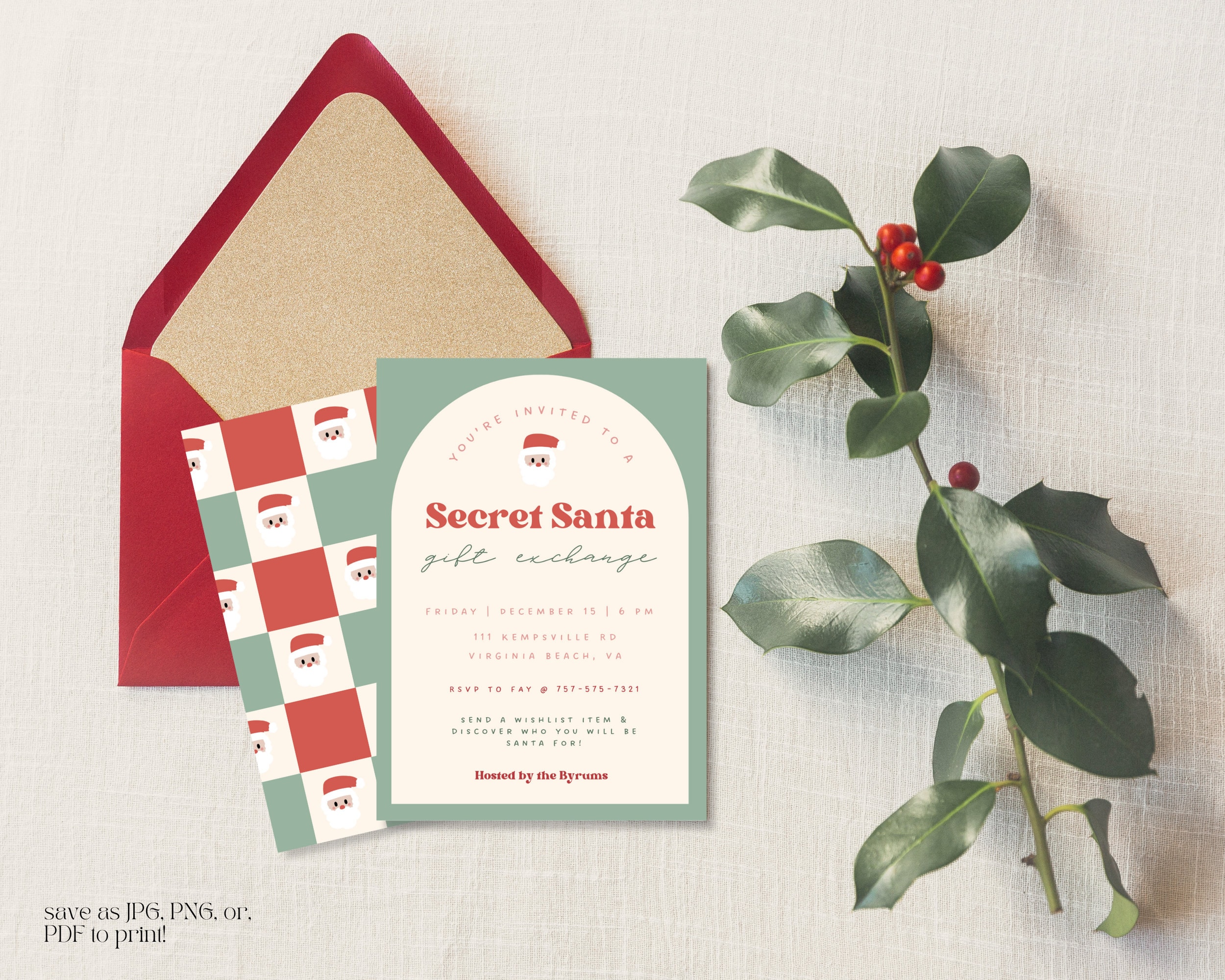 Retro Secret Santa Party Invitation, Christmas Gift Exchange Invite ...