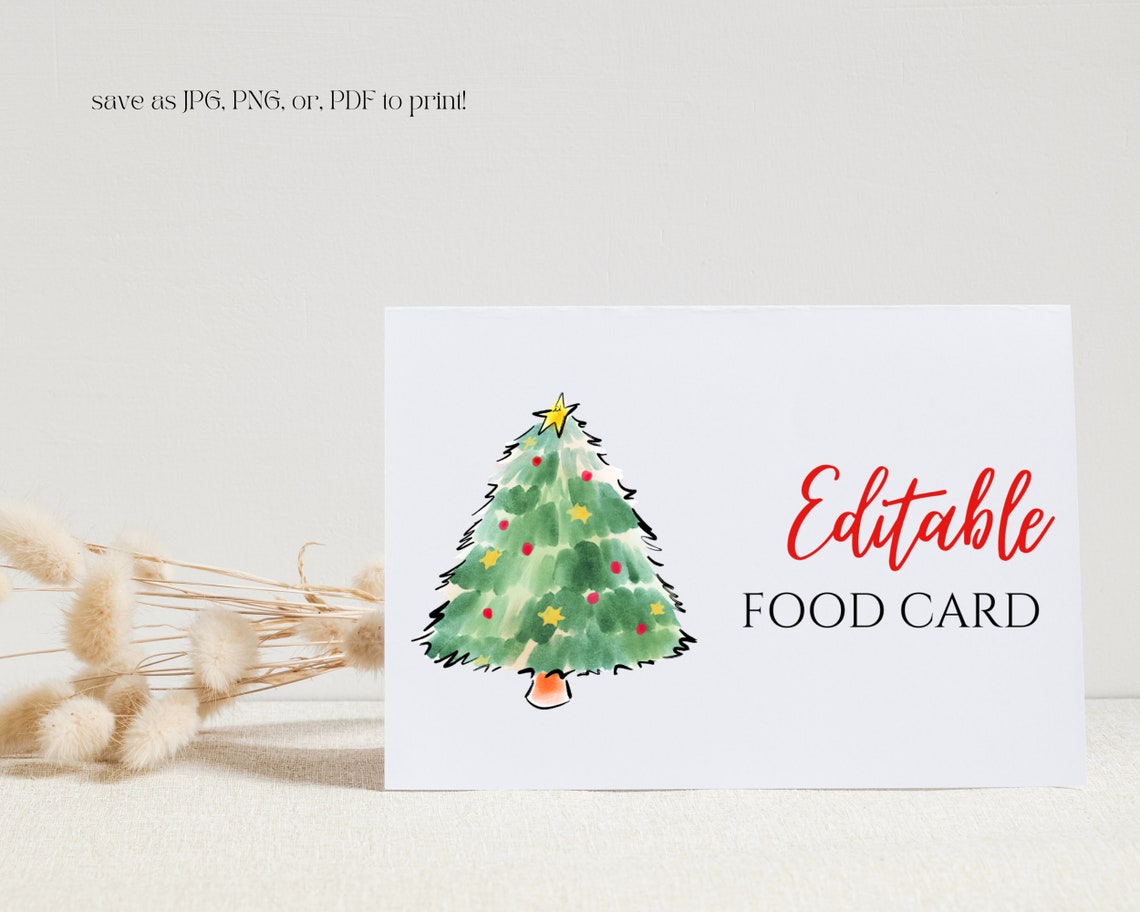 Editable Christmas Buffet Card, Printable Food Label Template, Holiday ...