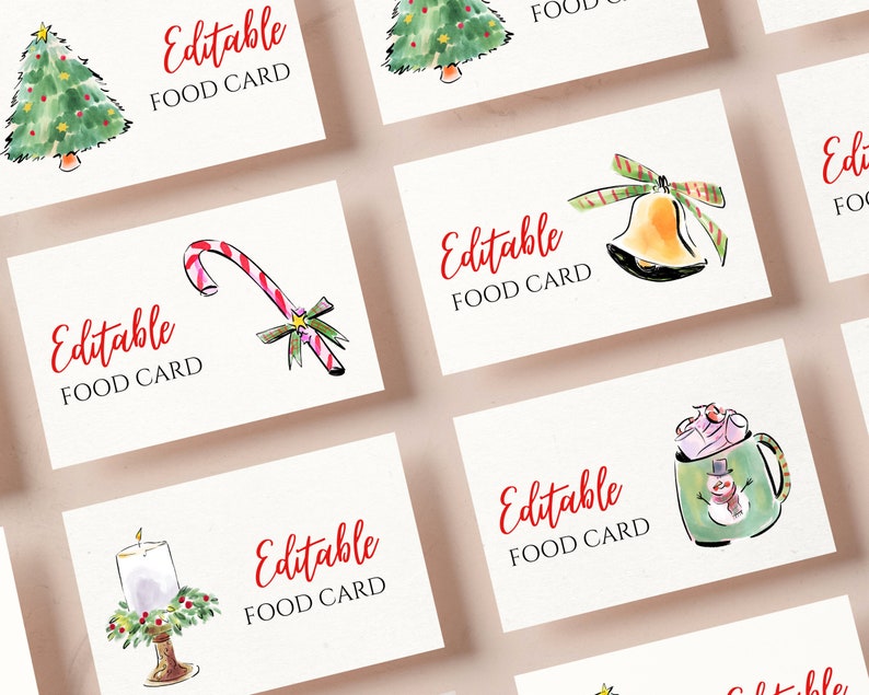 Editable Christmas Buffet Card, Printable Food Label Template, Holiday ...