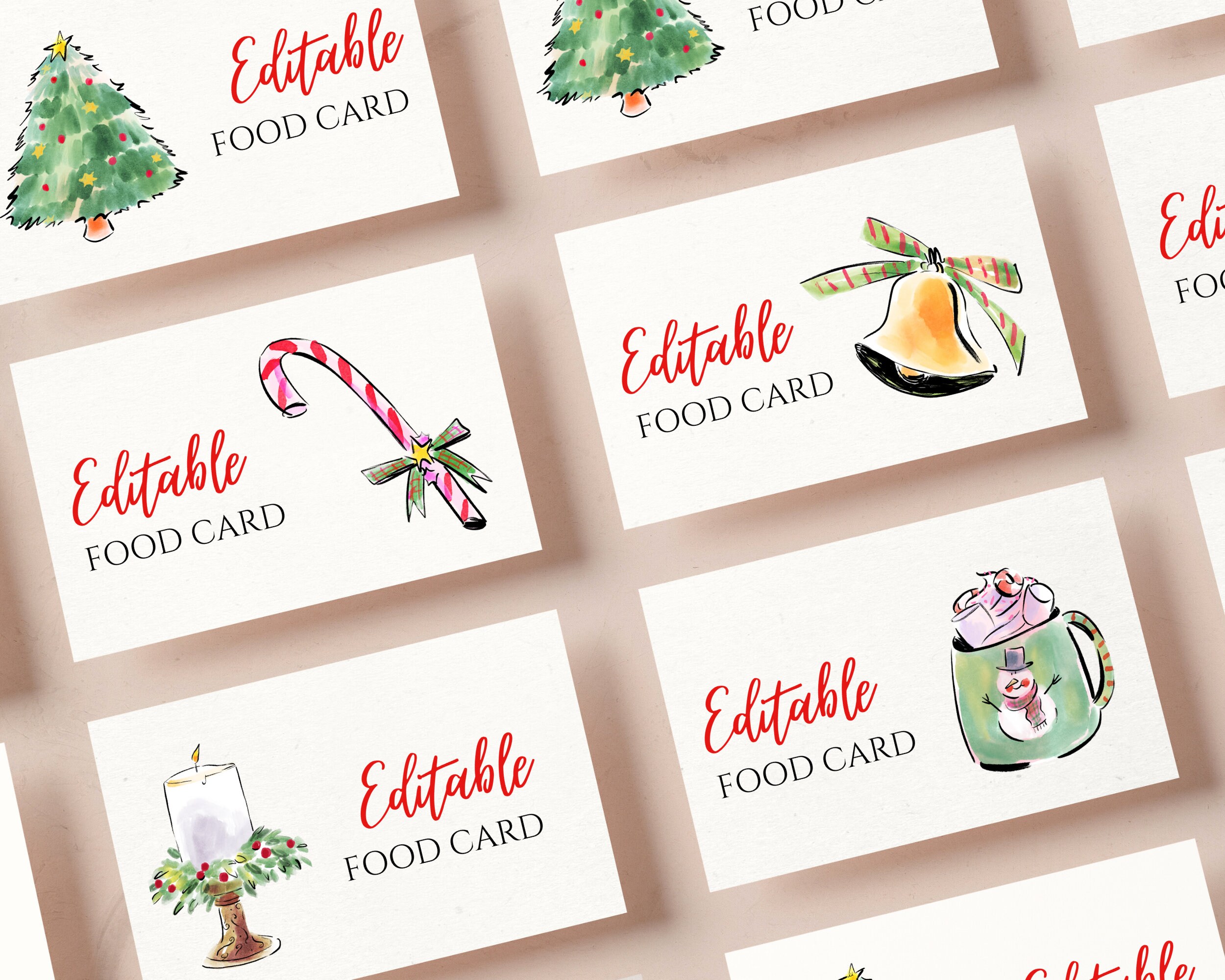 Editable Christmas Buffet Card, Printable Food Label Template, Holiday ...