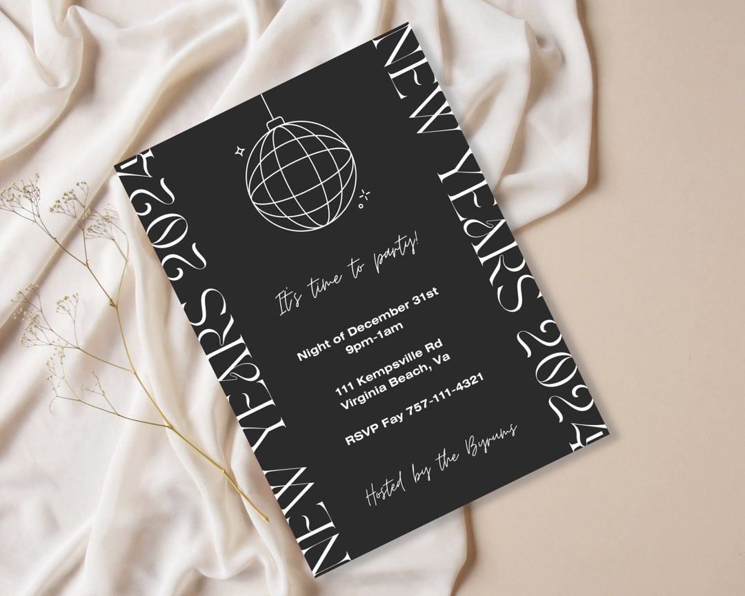 New Year's Eve Party Invitation Template, Disco Ball New Year's Invite ...
