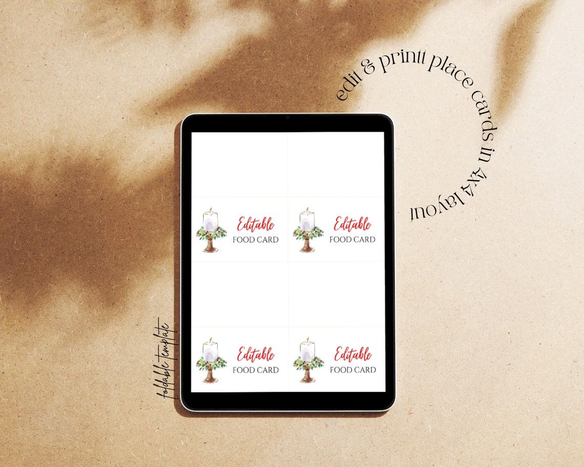 Editable Food Card Template, Printable Christmas Buffet Labels, Holiday ...