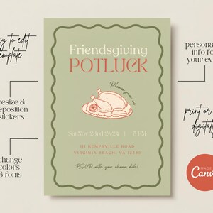 Modern Friendsgiving Potluck Invitation Template, Editable Dinner Party ...