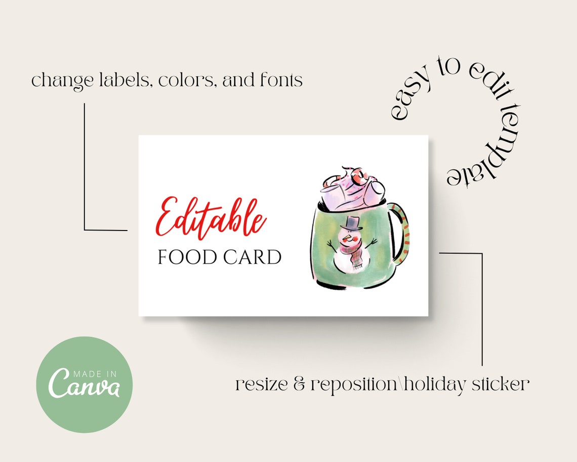 Editable Christmas Buffet Labels, Printable Food Card Template, Holiday ...